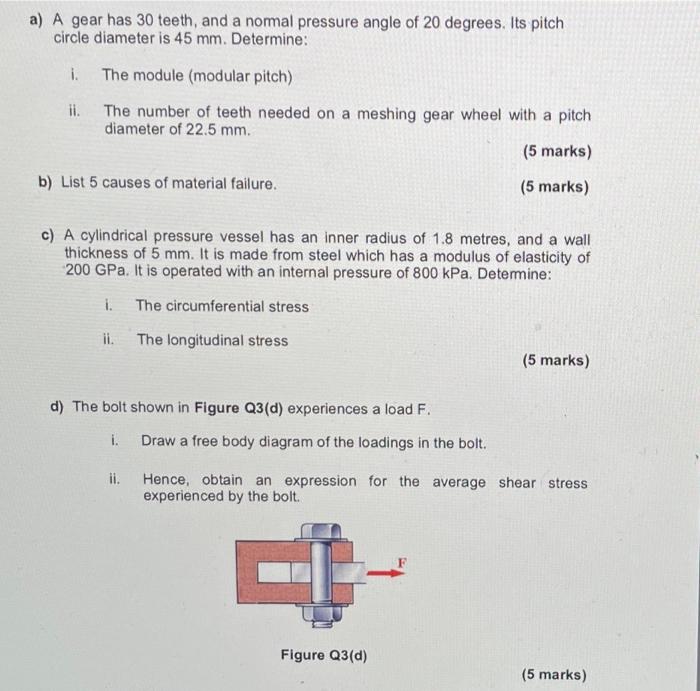 Solved a) A gear has 30 teeth, and a normal pressure angle | Chegg.com