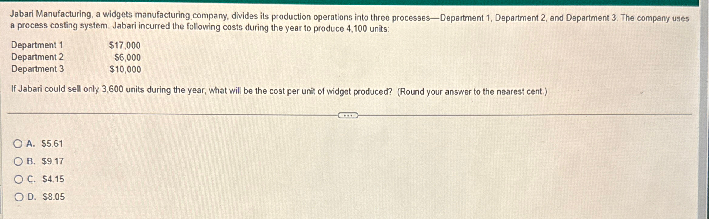 Solved Jabari Manufacturing, a widgets manufacturing | Chegg.com