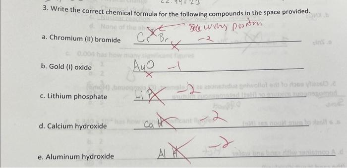 Solved 3. Write the correct chemical formula for the | Chegg.com
