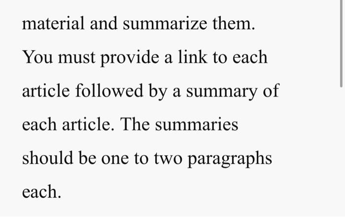 Solved material and summarize them. You must provide a link | Chegg.com