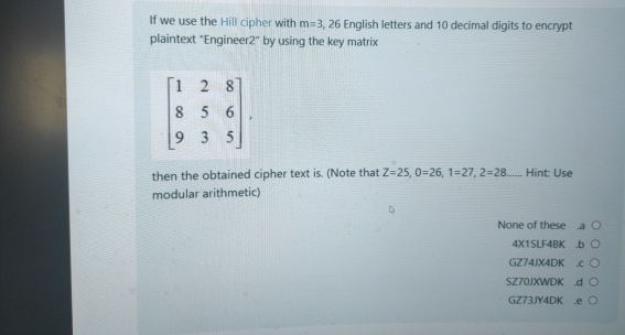 Solved If we use the Hill cipher with m=3,26 ﻿English | Chegg.com