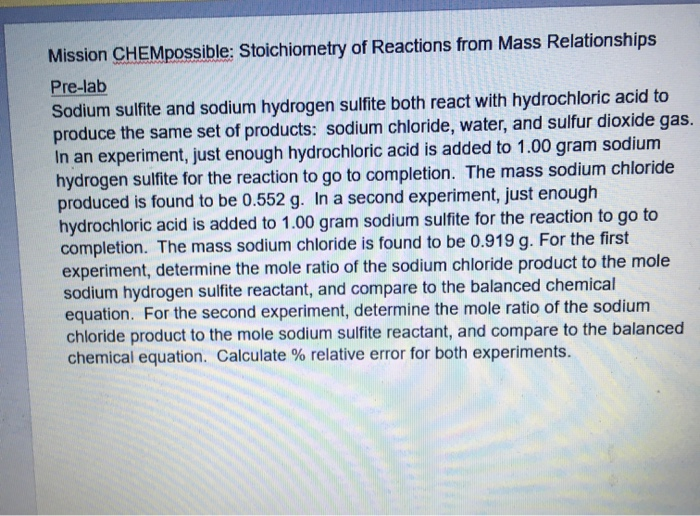 Solved Mission CHEMpossible: Stoichiometry of Reactions from | Chegg.com