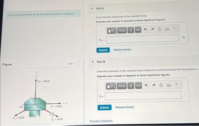 Solved Four concurrent forces act on the plate as shown in | Chegg.com