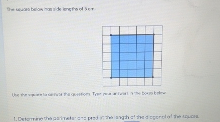 Solved The square below has side lengths of 5cm.Use the | Chegg.com