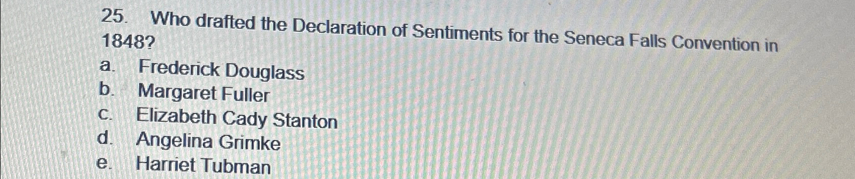 Solved Who drafted the Declaration of Sentiments for the | Chegg.com