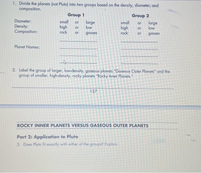 Solved 1. Divide the planets (not Pluto) into two groups | Chegg.com