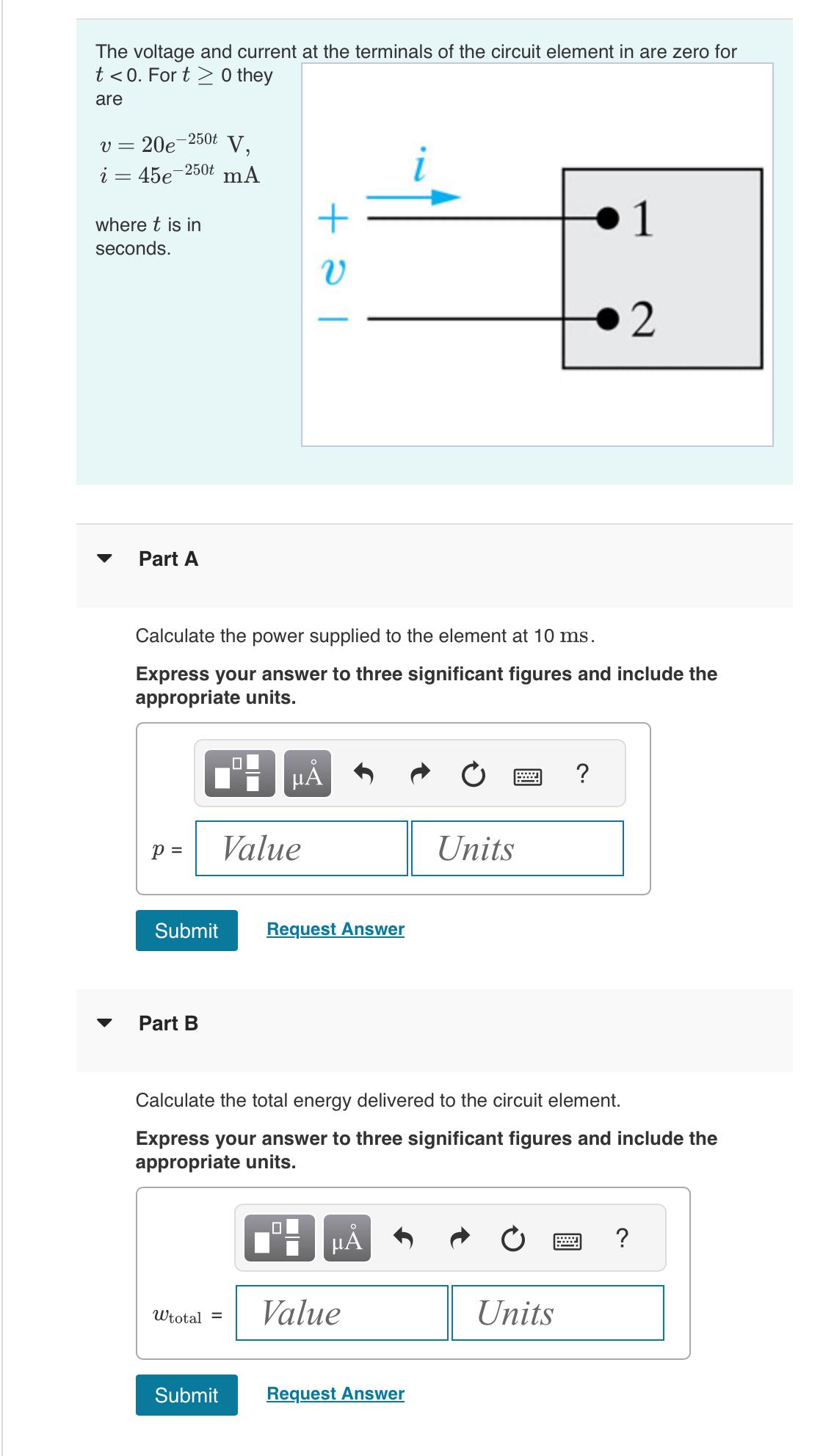 Solved The voltage and current at the terminals of the | Chegg.com
