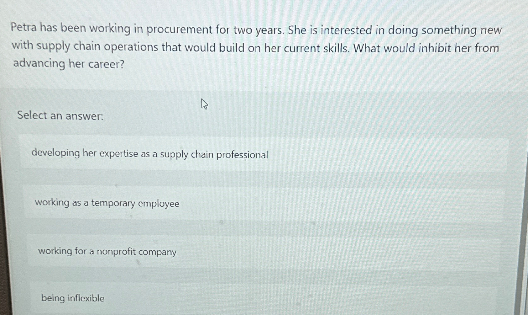 Solved Petra has been working in procurement for two years. | Chegg.com