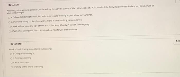 Solved QUESTION 3 According to inattentional blindness, | Chegg.com