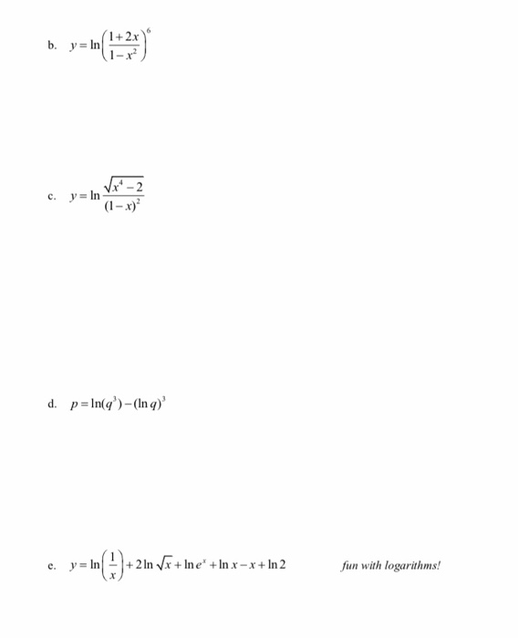 Solved 10.4 Chain Rule: Derivatives of Log Functions 5. Use | Chegg.com