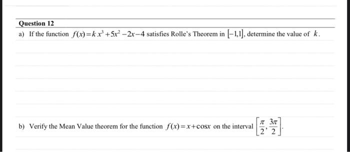Solved A If The Function F X Kx3 5x2−2x−4 Satisfies