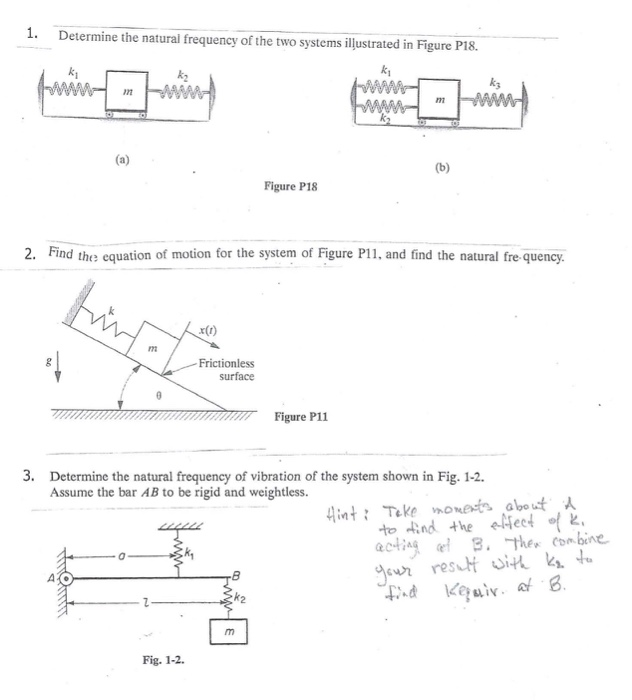 Solved 1. Determine the natural frequency of the two systems | Chegg.com