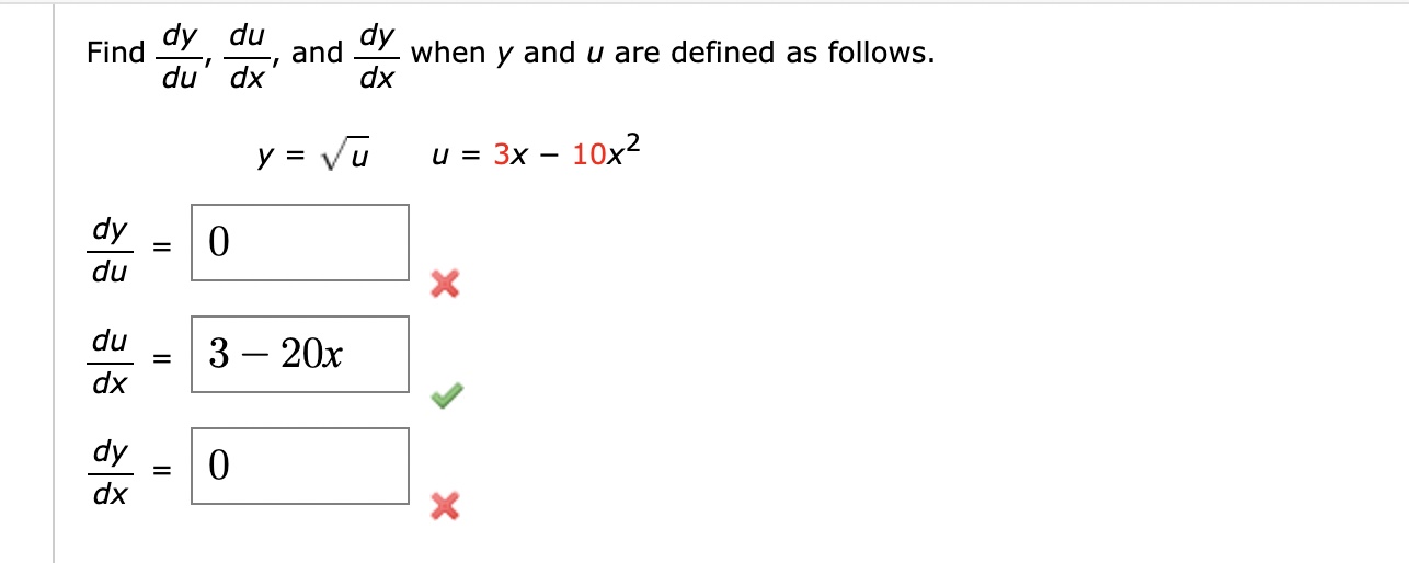 Solved Find dydu,dudx, ﻿and dydx ﻿when y ﻿and u ﻿are defined | Chegg.com