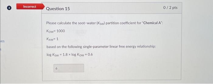 Solved Please calculate the soot-water (K5w) partition | Chegg.com
