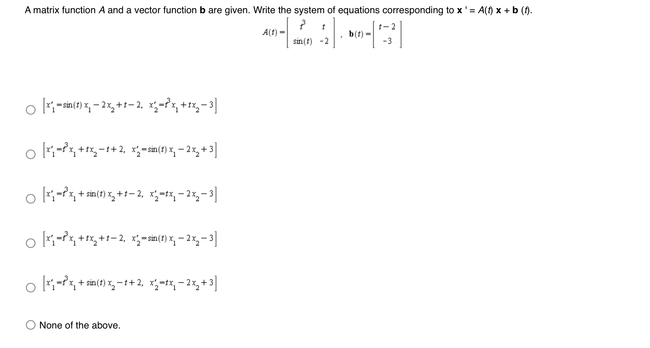 Solved A Matrix Function A And A Vector Function B ﻿are 0460