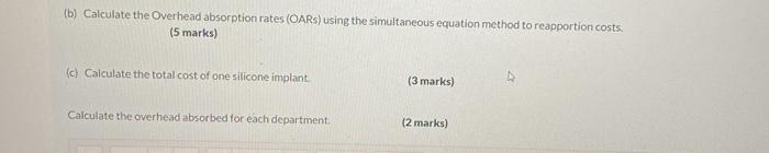 (b) Calculate the Overhead absorption rates (OARs) | Chegg.com
