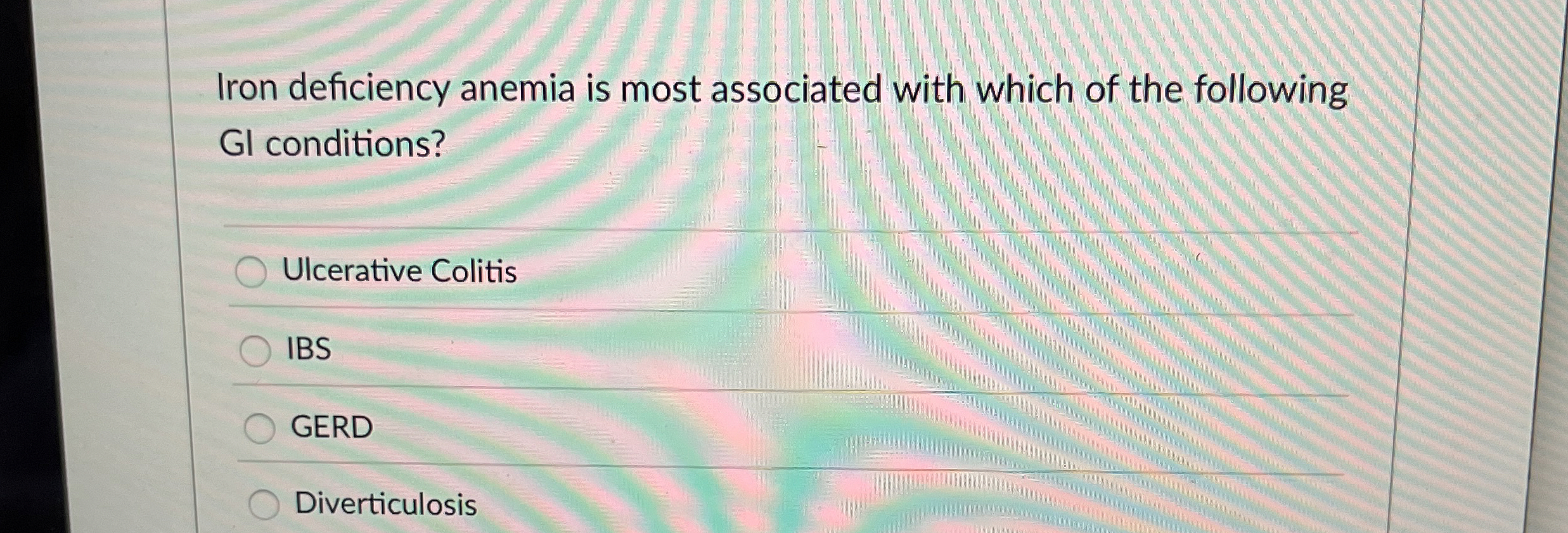 Solved Iron deficiency anemia is most associated with which | Chegg.com