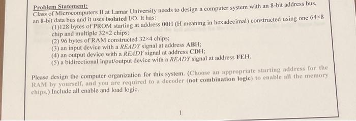 Solved Class Of Microcomputers Ii At Lamar University Needs