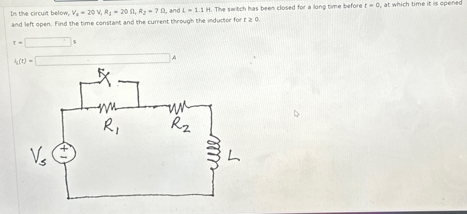 Solved In the circuit below, Vs=20V,R1=20Ω,R2=7Ω, ﻿and | Chegg.com