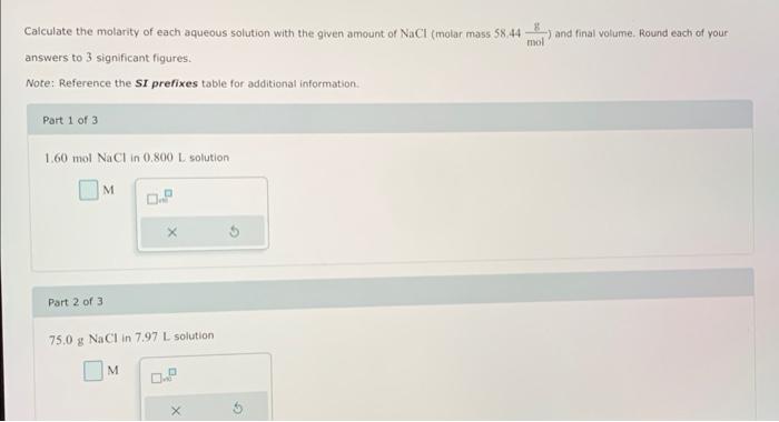 Solved Calculate the molarity of each aqueous solution with | Chegg.com