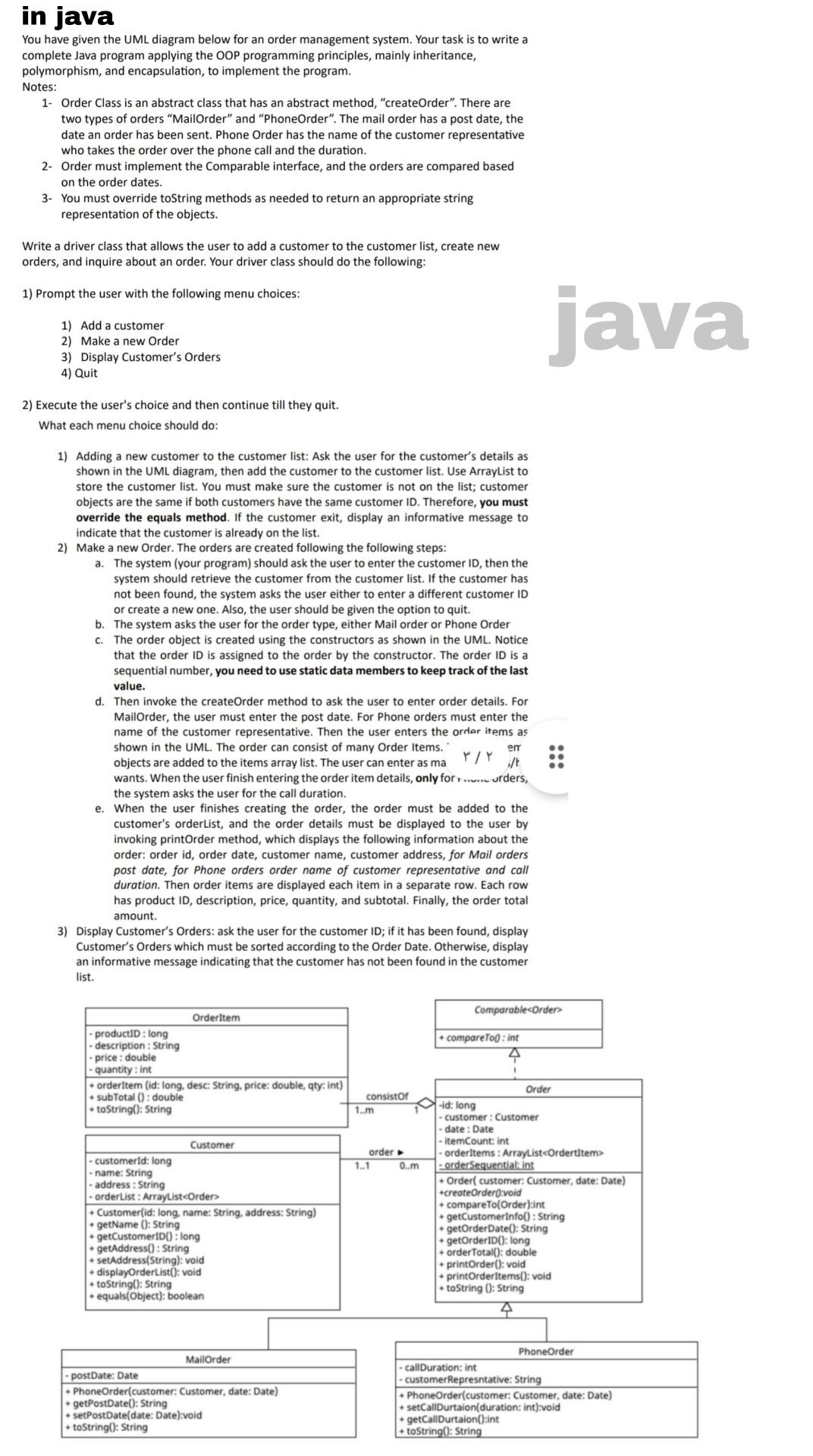 in java You have given the UML diagram below for an | Chegg.com