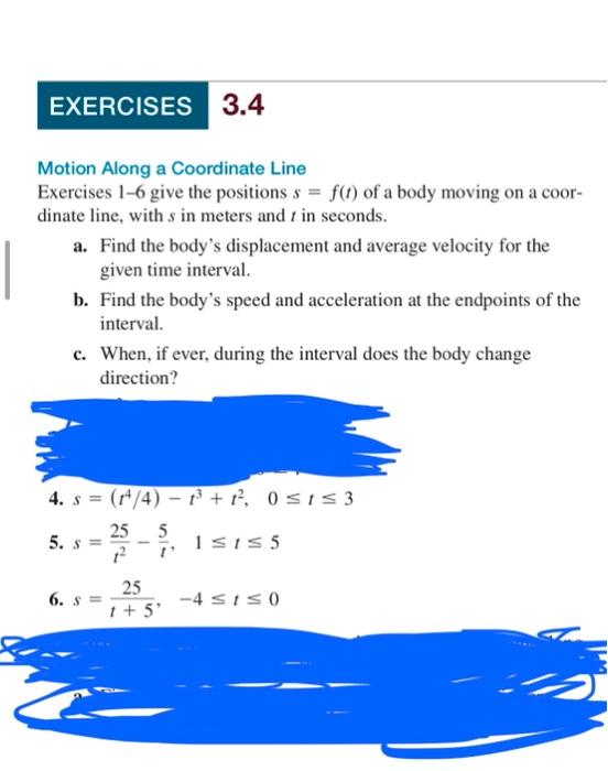 Solved Motion Along a Coordinate Line Exercises 1-6 give the | Chegg.com