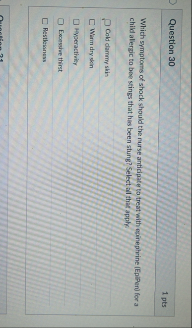 Solved Question 301 ﻿ptsWhich symptoms of shock should the | Chegg.com