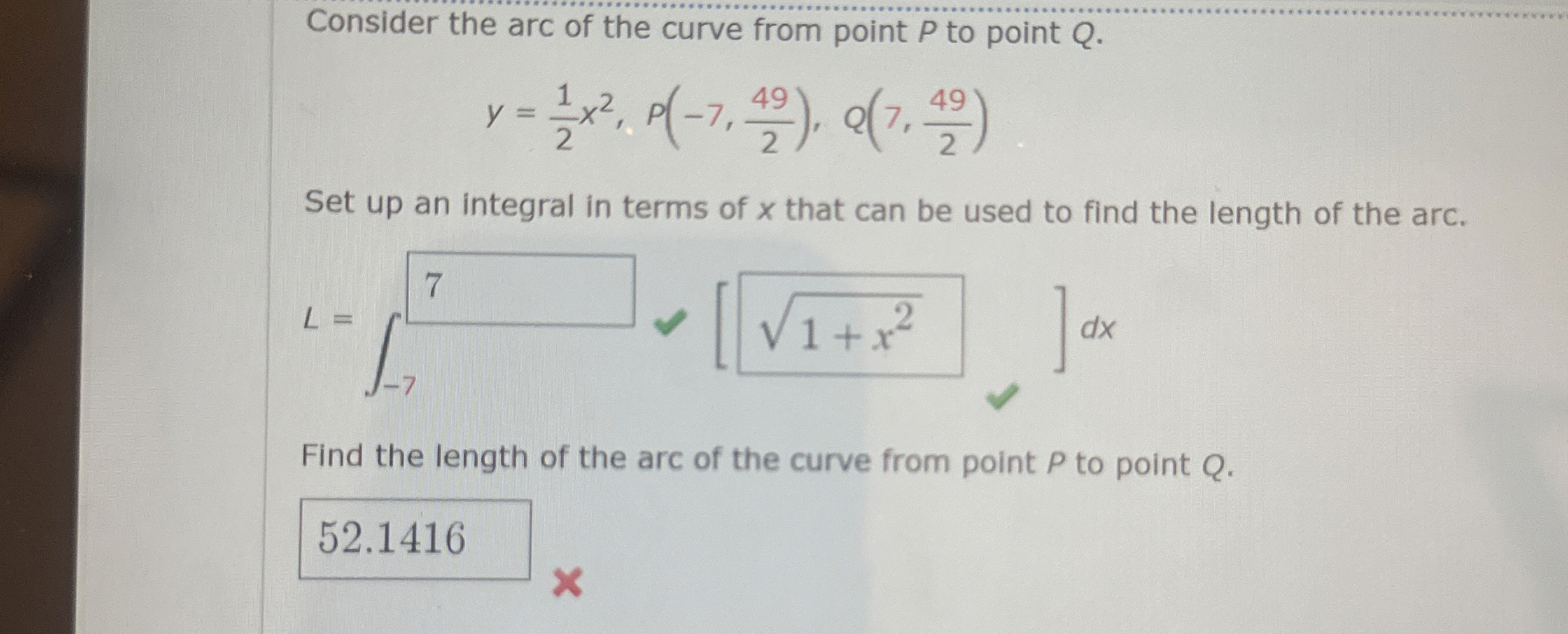 Solved Consider the arc of the curve from point P ﻿to point | Chegg.com