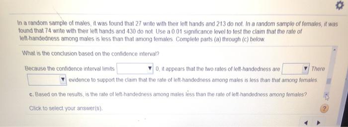 Solved ☆ In a random sample of males, it was found that 27 | Chegg.com
