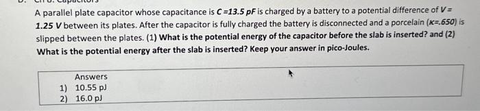 Solved A parallel plate capacitor whose capacitance is | Chegg.com