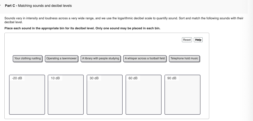 Solved Part C-Matching sounds and decibel levelsSounds vary | Chegg.com