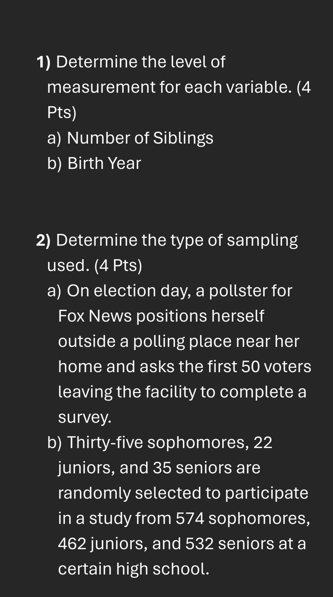 Solved Determine the level of measurement for each variable. | Chegg.com