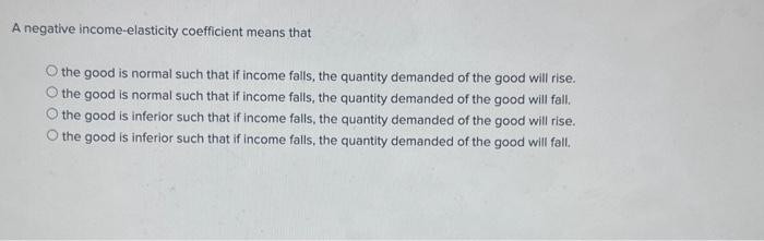 Solved A negative income-elasticity coefficient means that | Chegg.com