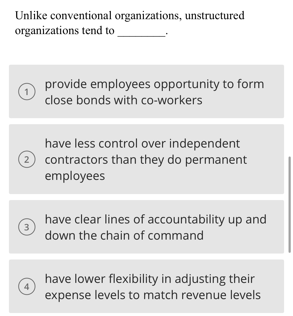 Solved Unlike conventional organizations, unstructured | Chegg.com
