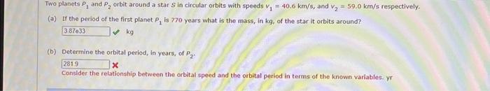 Solved Two planets ρ1 and P2 orbit around a star S in | Chegg.com