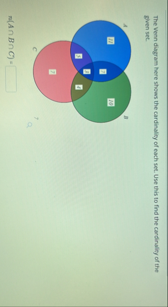 Solved The Venn diagram here shows the cardinality of each | Chegg.com