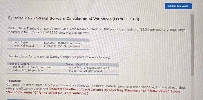 Solved Check my work Exercise 10-26 Straightforward | Chegg.com