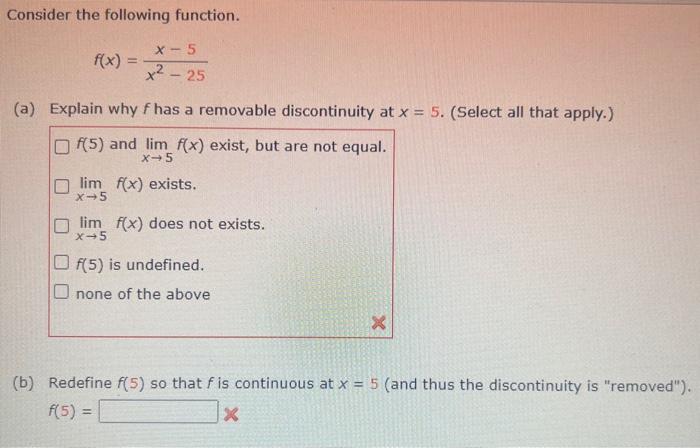 Solved Consider the following function. f(x)=x2−25x−5 (a) | Chegg.com