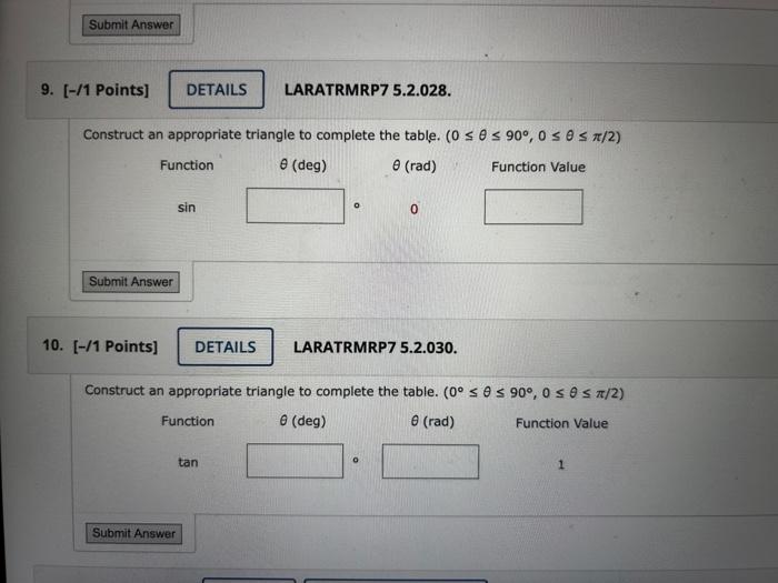 Solved Construct an appropriate triangle to complete the | Chegg.com
