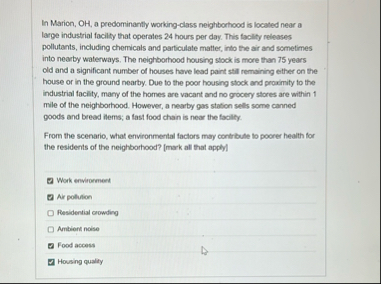 Solved In Marion, OH, ﻿a predominantly working-class | Chegg.com