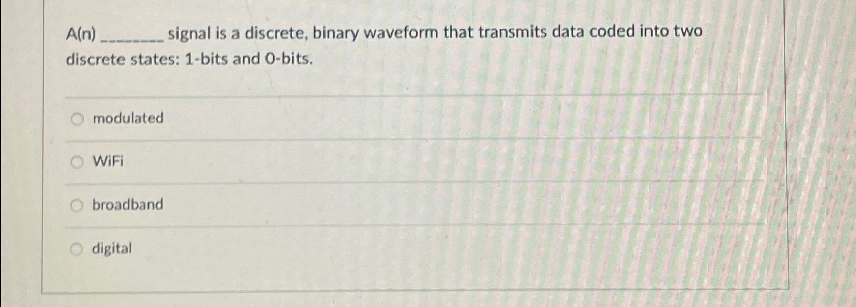 Solved A(n) ﻿signal is a discrete, binary waveform that | Chegg.com