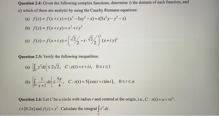 Solved Question 2.4: Given the following complex functions, | Chegg.com