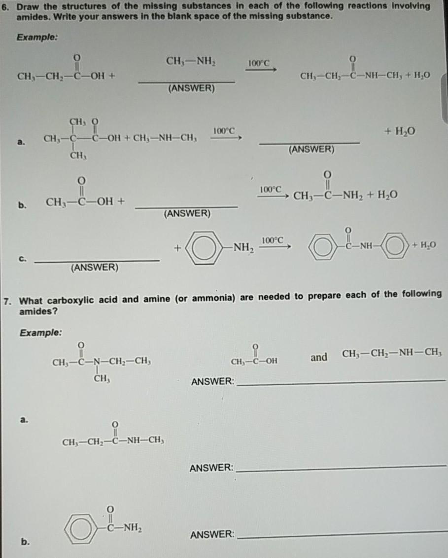 Solved 6. Draw the structures of the missing substances in | Chegg.com