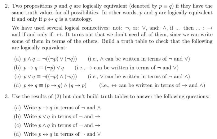 Solved 2. Two propositions p and q are logically equivalent | Chegg.com