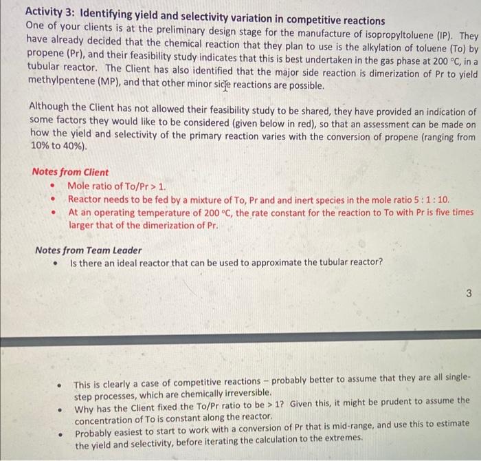 Solved Activity 3: Identifying yield and selectivity | Chegg.com