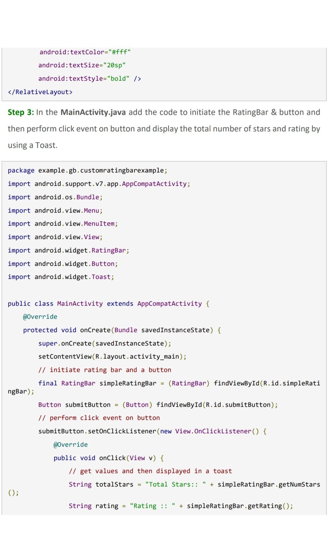 Solved Custom RatingBar The example below display a rating | Chegg.com