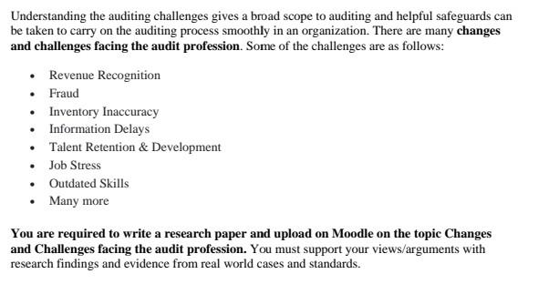 Solved Understanding the auditing challenges gives a broad | Chegg.com