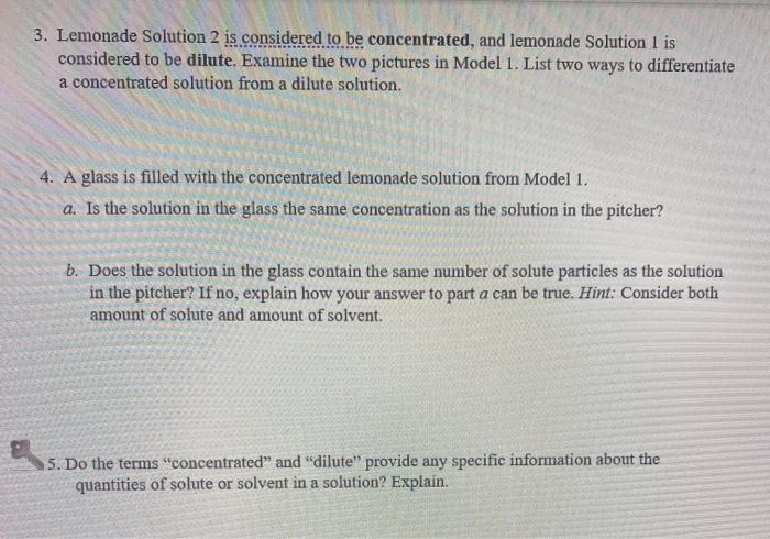 Solved Model 1 - Lemonade Mixtures * Lemonade Solution 1 | Chegg.com