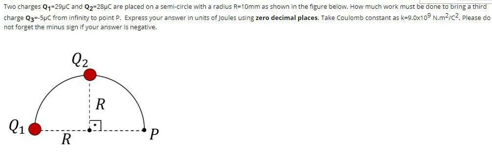 Solved Two charges Q1=29PC and Q2=28C are placed on a | Chegg.com
