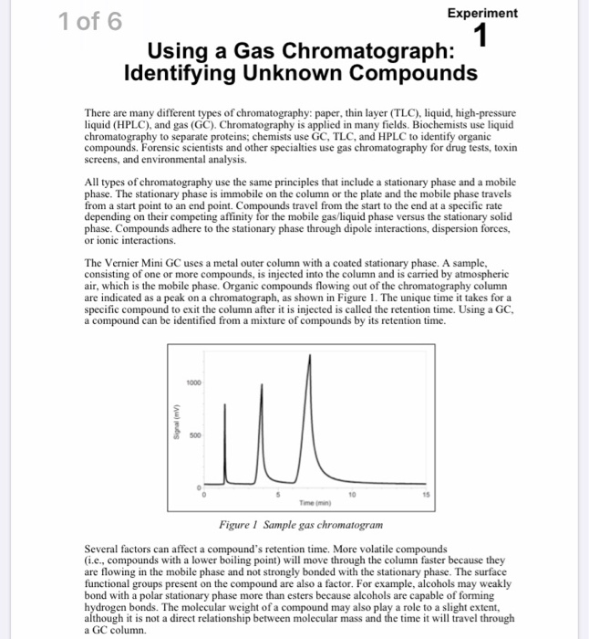 Experiment 1 of 6 Using a Gas Chromatograph: | Chegg.com
